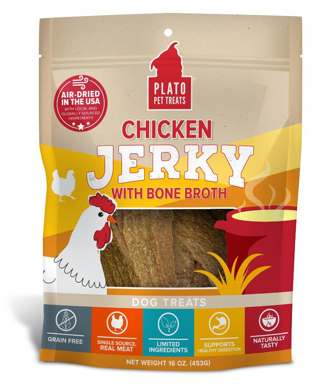 Plato Dog Jerky Chicken With Bone Broth 16Oz – Bowser Pets